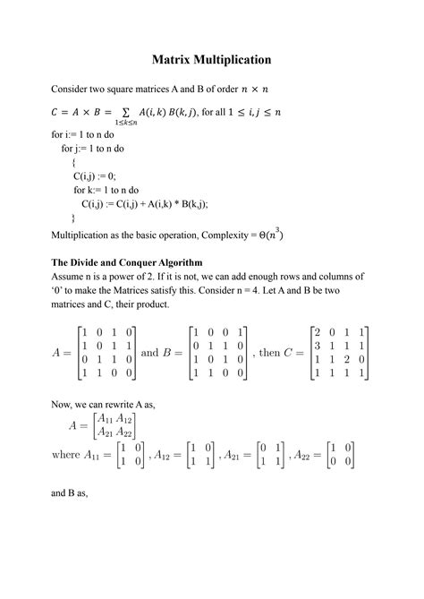 Solution Divide And Conquer Strassen S Matrix Multiplication Design