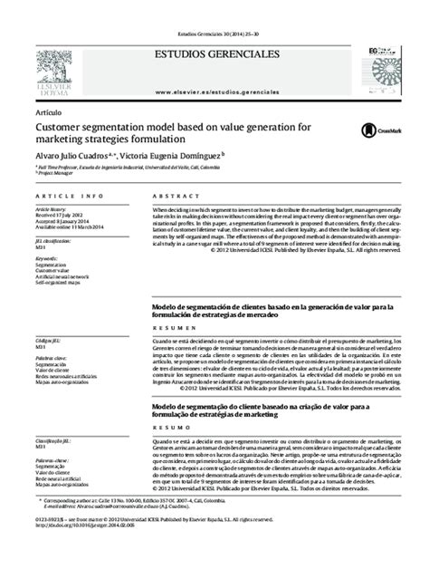 Pdf Customer Segmentation Model Based On Value Generation For