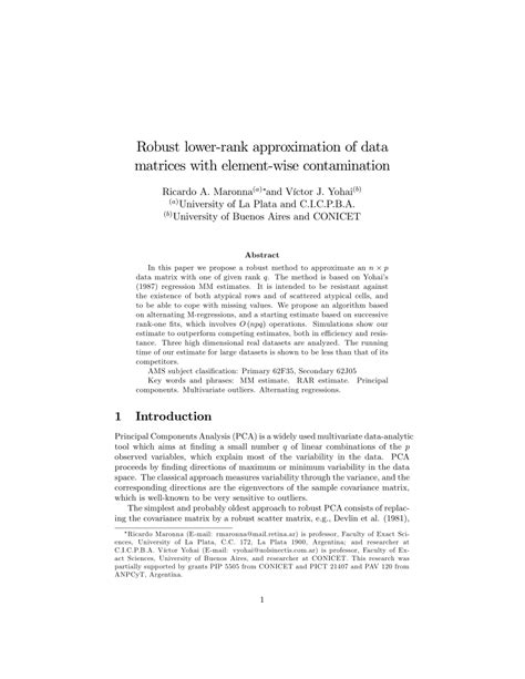 Pdf Robust Low Rank Approximation Of Data Matrices With Elementwise