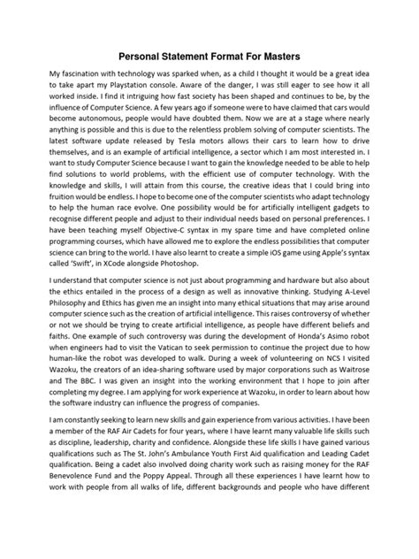 Personal Statement Format For Masters Pdf Artificial Intelligence Intelligence Ai