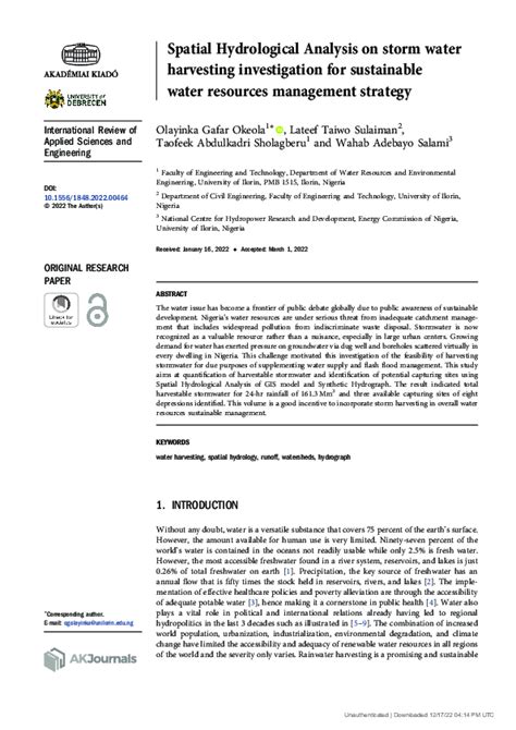 Pdf Spatial Hydrological Analysis On Storm Water Harvesting