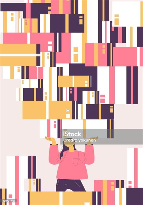 강 박 증과 젊은 여자 점점 더 많은 것 들과 물건을 구입 강 박 구매자 개념 그림 쇼핑 중독 행동의 강 박 질병을 보여주는 불안에 대한 스톡 벡터 아트 및 기타 이미지