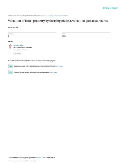 Valuation Of Hotel Property By Focusing On Rics Valuation Global