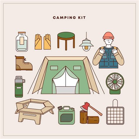 캠핑 요소 벡터 일러스트 레이 션 세트 프리미엄 벡터