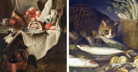 15 Мачки крадат храна во слики со мртва природа Текнувало