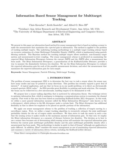 Pdf Information Based Sensor Management For Multitarget Tracking