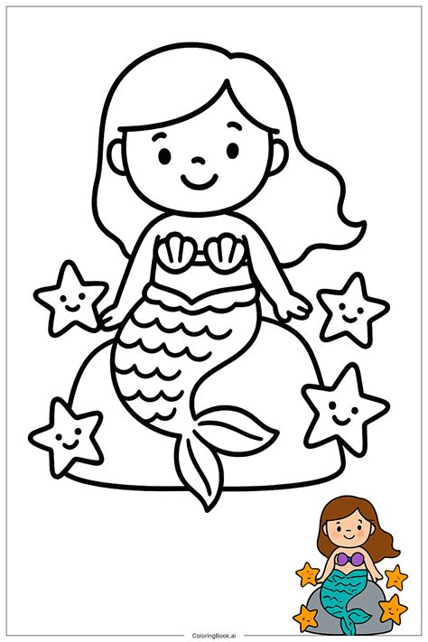 인어와 불가사리 친구들 색칠하기 페이지 무료 Pdfandpng 인쇄 가능