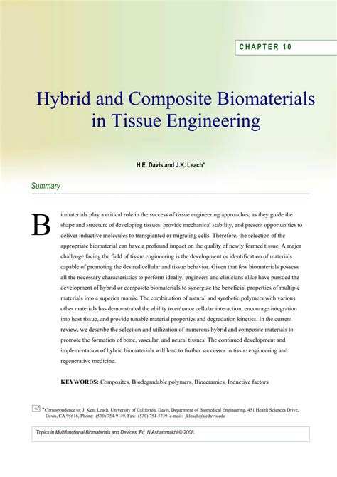 Pdf Hybrid And Composite Biomaterials In Tissue Engineering