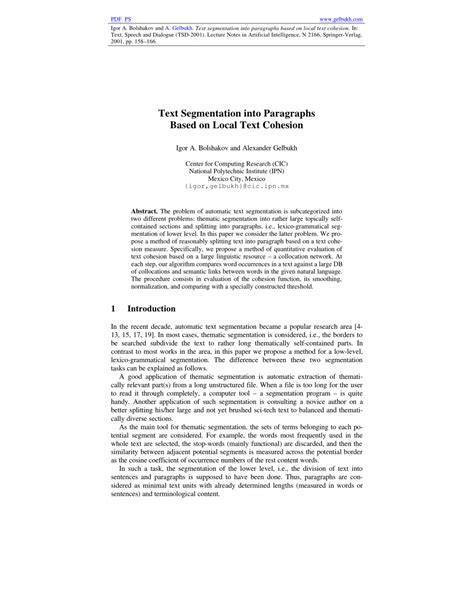 Pdf Text Segmentation Into Paragraphs Based On Local Text Cohesion