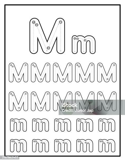 대문자와 소문자 연습 페이지 편지 M이 있는 어린이를 위한 알파벳 추적 워크시트 0명에 대한 스톡 벡터 아트 및 기타 이미지
