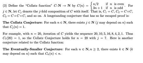 solved 3 define the “collatz function” c n → n by c n