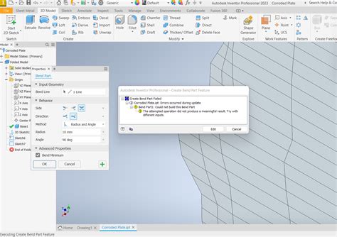 inventor 2023 how do you roll up a rough surfaced rectangular plate