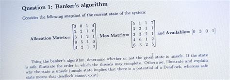 Solved Question 1 Banker S AlgorithmConsider The Following Chegg