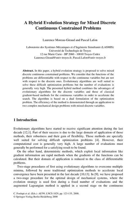 Pdf A Hybrid Evolution Strategy For Mixed Discrete Continuous