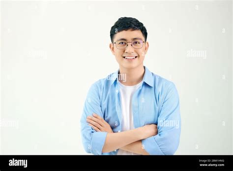 Attractive Beautiful Smiling Positive Nerd Man Close Up Portrait Asian Man Wearing Glasses