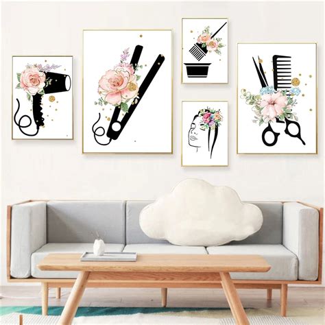 북유럽 캔버스 페인팅 미용 가위 헤어 드라이어 샴푸 월 아트 포스터 프린트 벽 사진 살롱 장식 Aliexpress