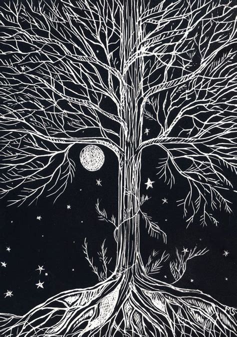 Tree Of Life Etching Tree Drawing Scratchboard Original Carving