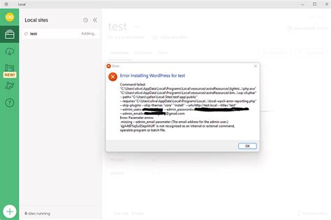error installing wordpress for given site support local community