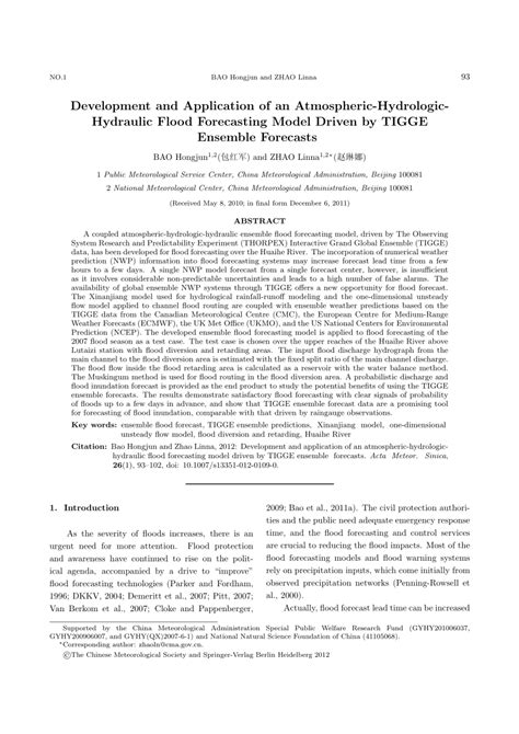 Pdf Application Of A Developed Atmospheric Hydrologic Hydraulic Flood Forecasting Model Driven