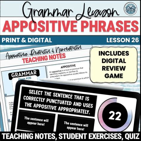 Appositive Phrases Non Restrictive English Grammar Lesson Print And Digital