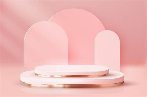 럭셔리 핑크 파스텔 포디움 추상 장면 배경 제품 프리젠테이션 모의 쇼 화장품 블랭크 포디움 스테이지 받침대 또는 플랫폼 3d