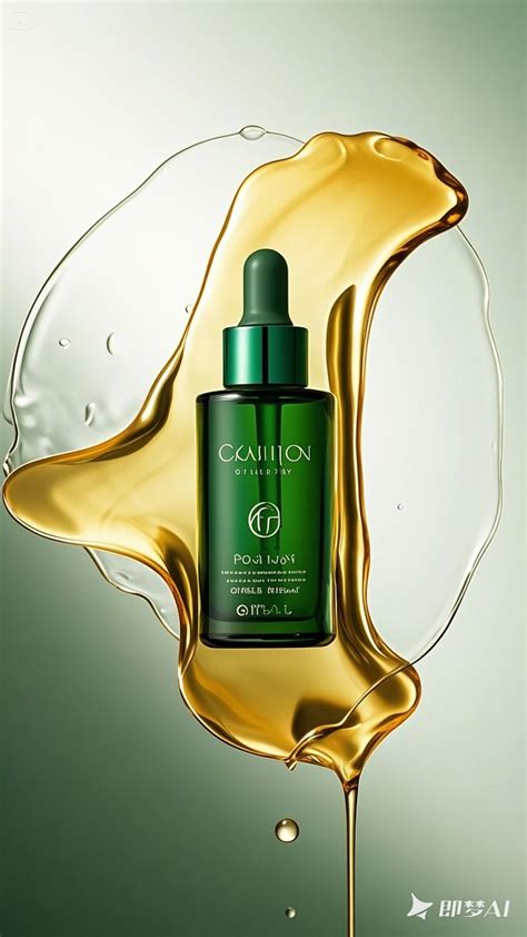 绿色瓶装精华，产品摄影，极简风格，浅色背景，高清细节，商业广告，柔和光线，奢华质感 17 花瓣网