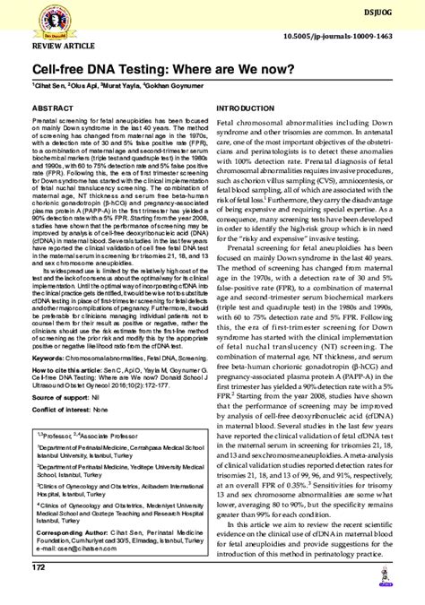 Pdf Cell Free Dna Testing Where Are We Now