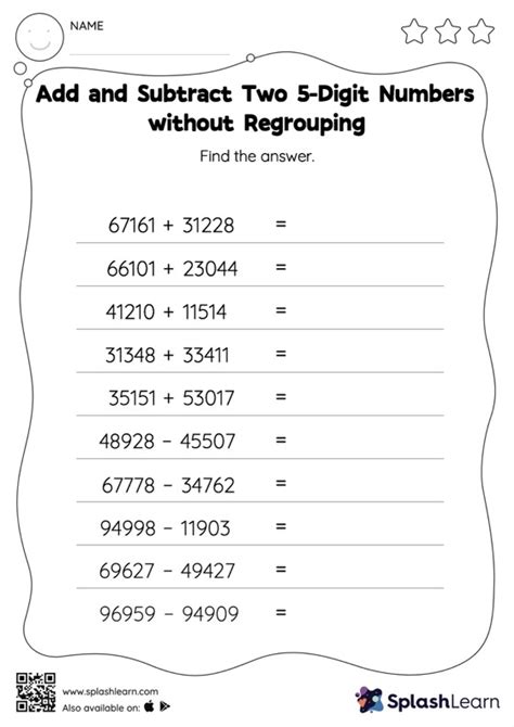 Add And Subtract Two 5 Digit Numbers Without Regrouping Horizontal