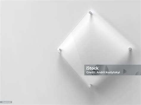 빈 마름모꼴 투명 유리 사무실 기업 사이니지 플레이트 모형 템플릿 브랜딩을위한 명확한 인쇄 보드 로고 투명 아크릴 광고 간판 모형 측 보기 3d 렌더링 0명에 대한 스톡