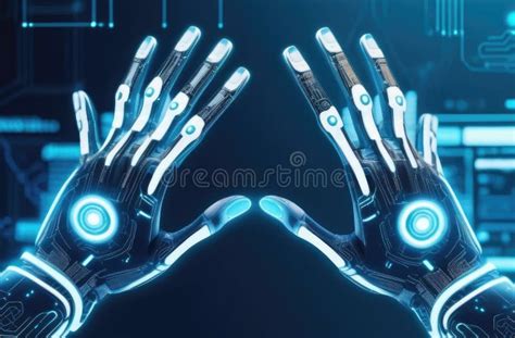 Human Robot Hands In Cybernetics Style Innovative Device Steel Hands Touch Each Other Mixed