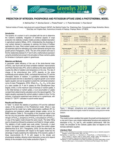 Pdf Prediction Of Nitrogen Phosphorus And Potassium Uptake Using A Photothermal Model