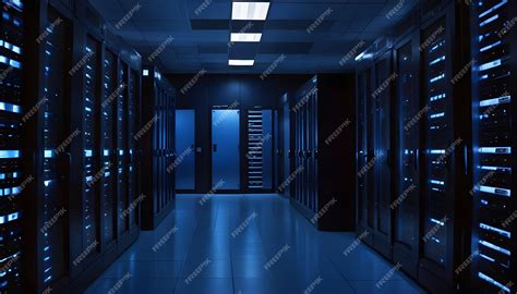 Server Racks In Computer Network Security Server Room Data Center D Render Dark Blue Premium