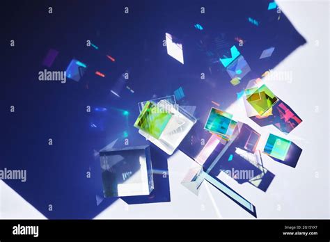 Abstract Background With Glass Geometric Figures Prisms With Light Diffraction Of Spectrum