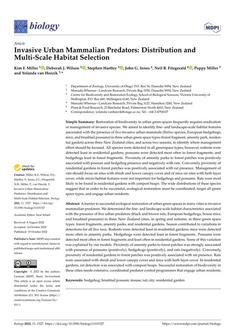 Pdf Invasive Urban Mammalian Predators Distribution And Multi Scale