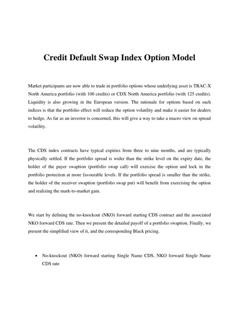 Pdf Credit Default Swap Index Option Model