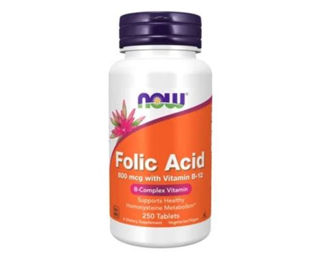 Now ВИТАМИН Б 9 ФОЛИЕВА КИСЕЛИНА Б 12 250 Таблетки Vitamin B 9 Folic Acid 800 Mcg B12