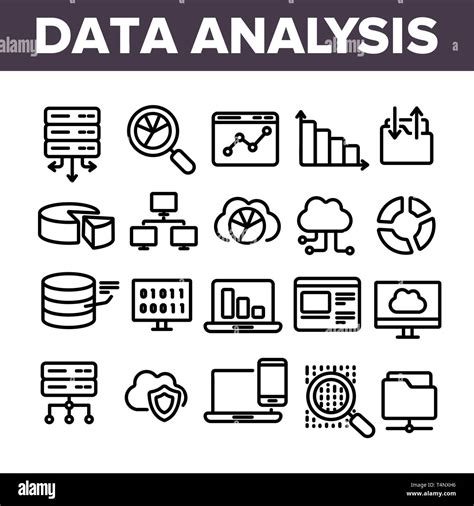 Data Analysis Web Storage Linear Vector Icons Set Stock Vector Image
