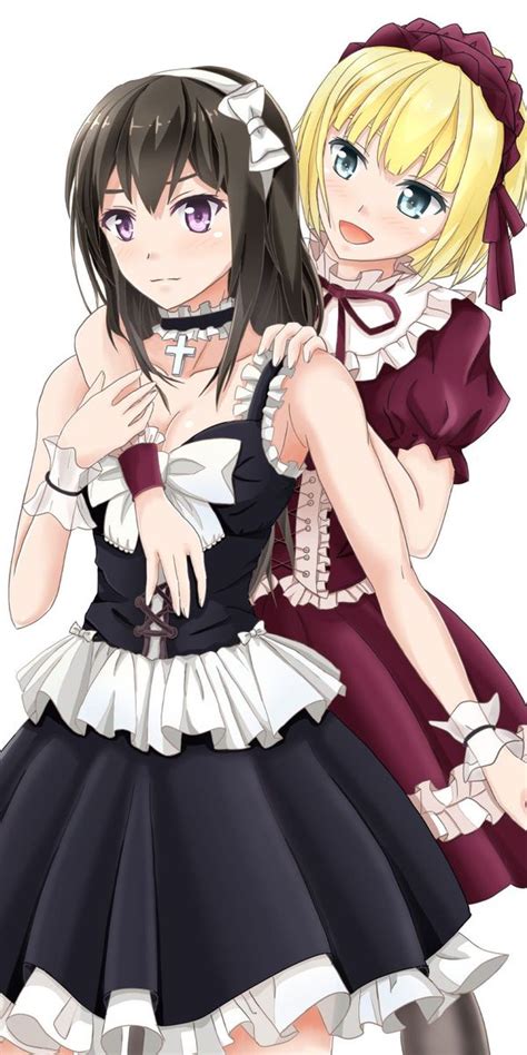 Обои на рабочий стол Аниме Блондинка Юбка Голубые Глаза Черные Волосы Оригинал Короткие