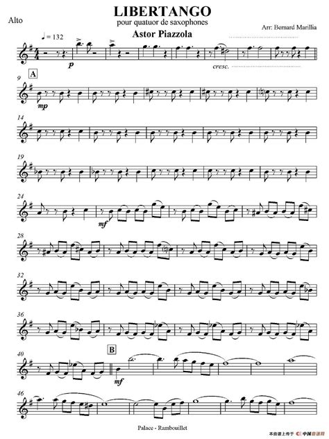 LIBERTANGO 探戈灵魂 四重奏之中音萨克斯 分谱 萨克斯谱 五线谱
