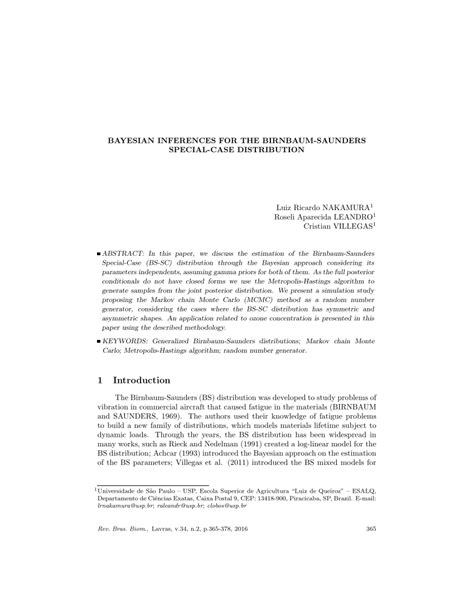 Pdf Bayesian Inferences For The Birnbaum Saunders Special Case Distribution