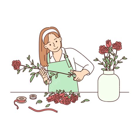 Female Florist Working With Flowers In Workshop Woman Florist Flowers Png And Vector With
