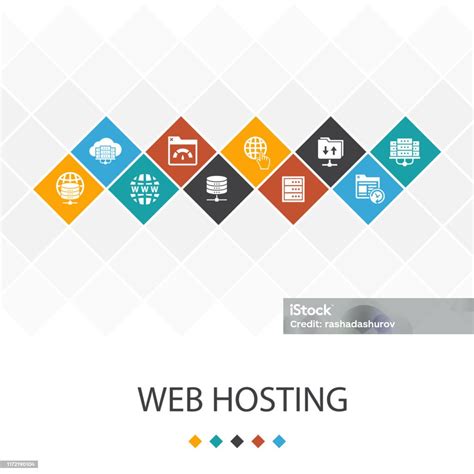 웹 호스팅 프레젠테이션 템플릿 표지 레이아웃 및 인포그래픽 도메인 이름 대역폭 데이터베이스 인터넷 아이콘 데이터 센터에 대한