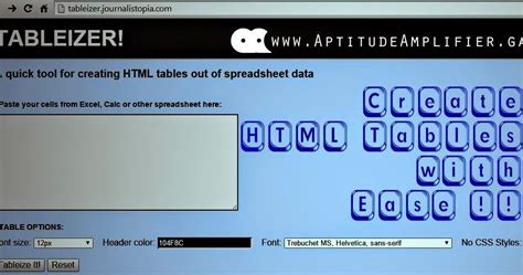 create html tables with tableizer aptitude amplifier