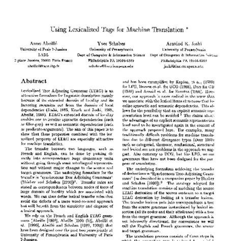 Using Lexicalized Tags For Machine Translation Acl Anthology