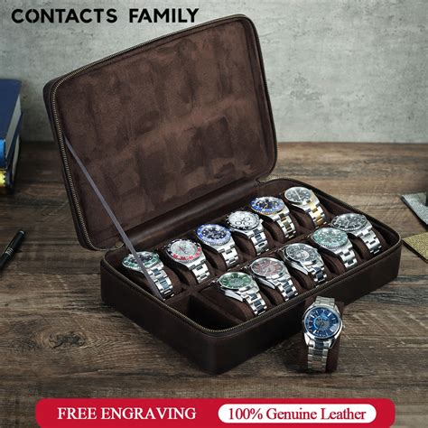 정품 가죽 럭셔리 1012 슬롯 시계 케이스 오거나이저 남성용 쥬얼리 보관함 지퍼 여행 상자 휴대용 남성용 빈티지 시계 상자 Aliexpress