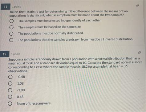 solved 11 1 point to use the t statistic test for