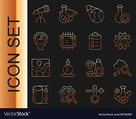 Set Line Medicine Pill Cloud With Rain Virus Vector Image