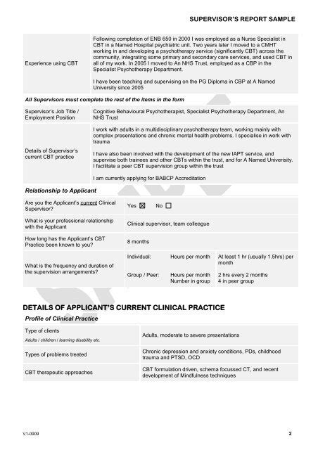 Supervisors Report Sample Babcp