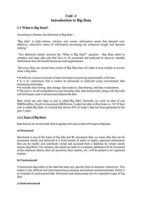 Bda Unit 1 Unit Introduction To Big Data 1 What Is Big Data