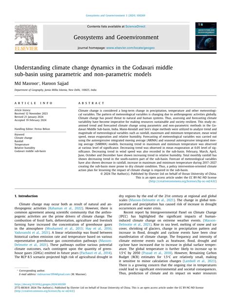 PDF Understanding Climate Change Dynamics In The Godavari Middle Sub